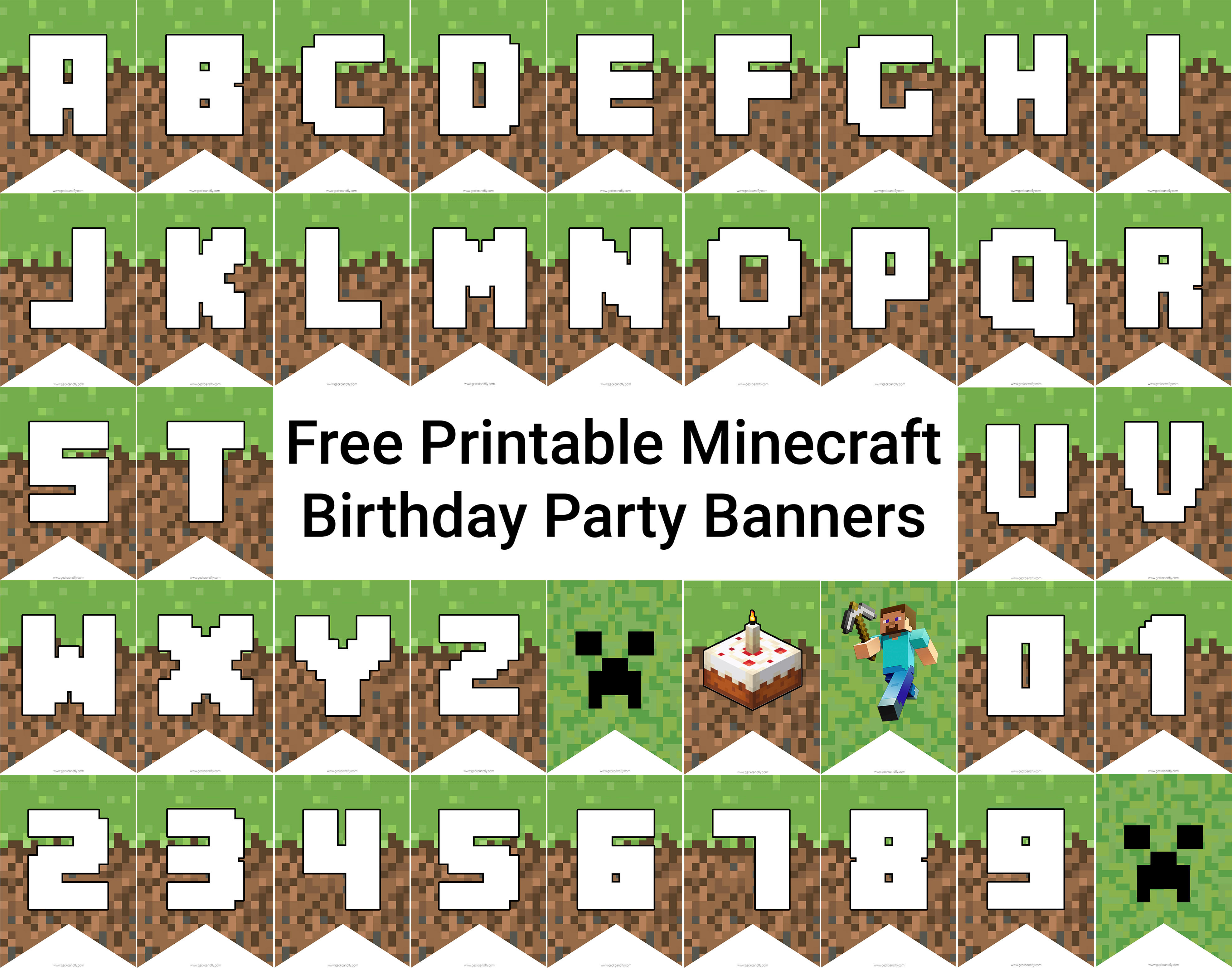 8 Free Printable Minecraft Birthday Party Banners, Decorations, Cards ...